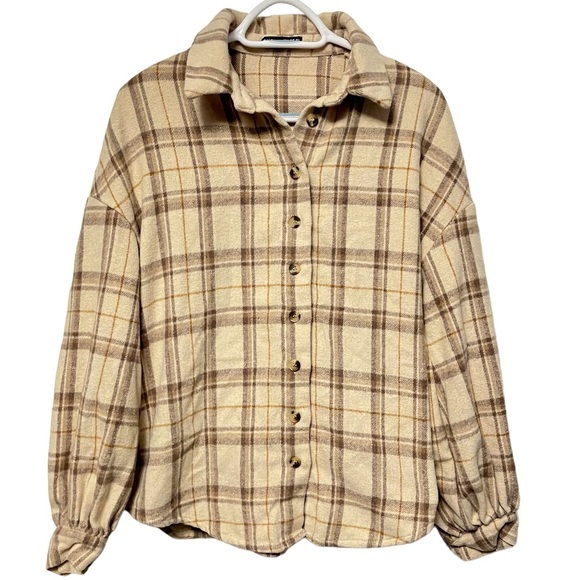 Tops | Tan Brown Flannel Vtg Style Plaid Shirt Cream Neutral Tone Sail ...